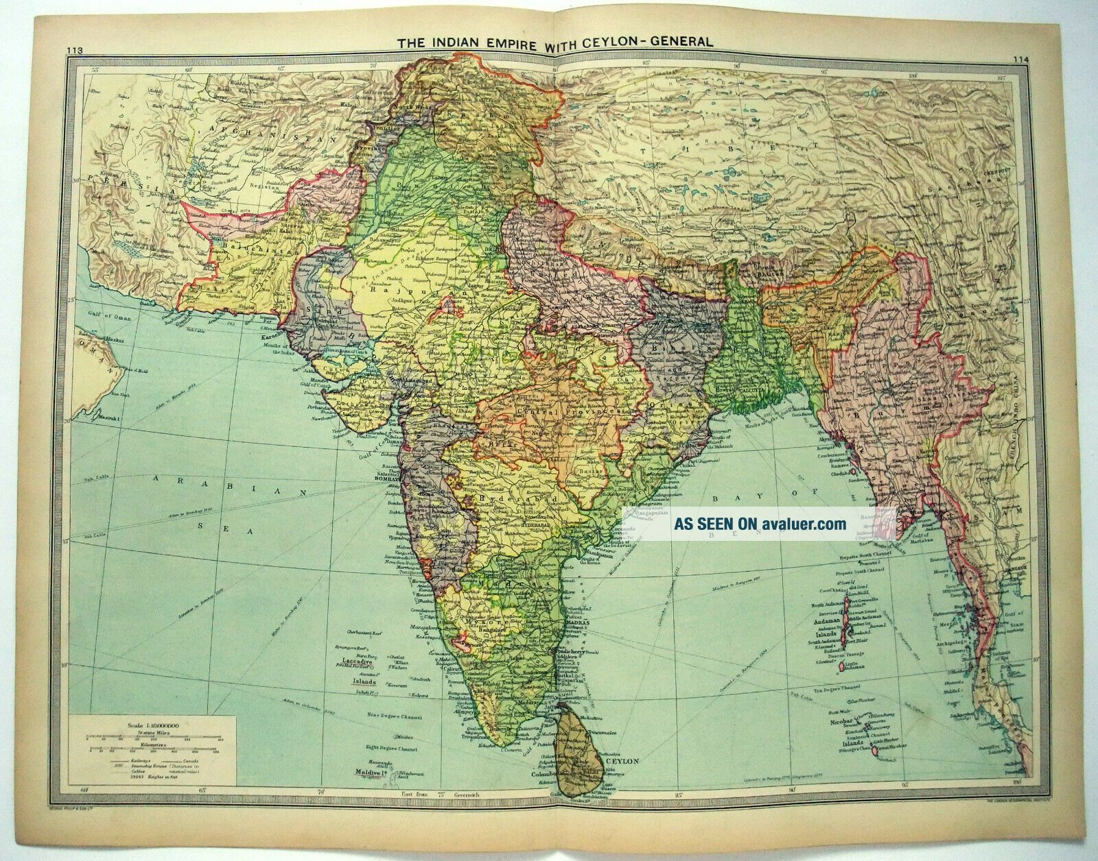 1926 Map Of The Indian Empire By George Philip. Ceylon Burma. Vintage ...