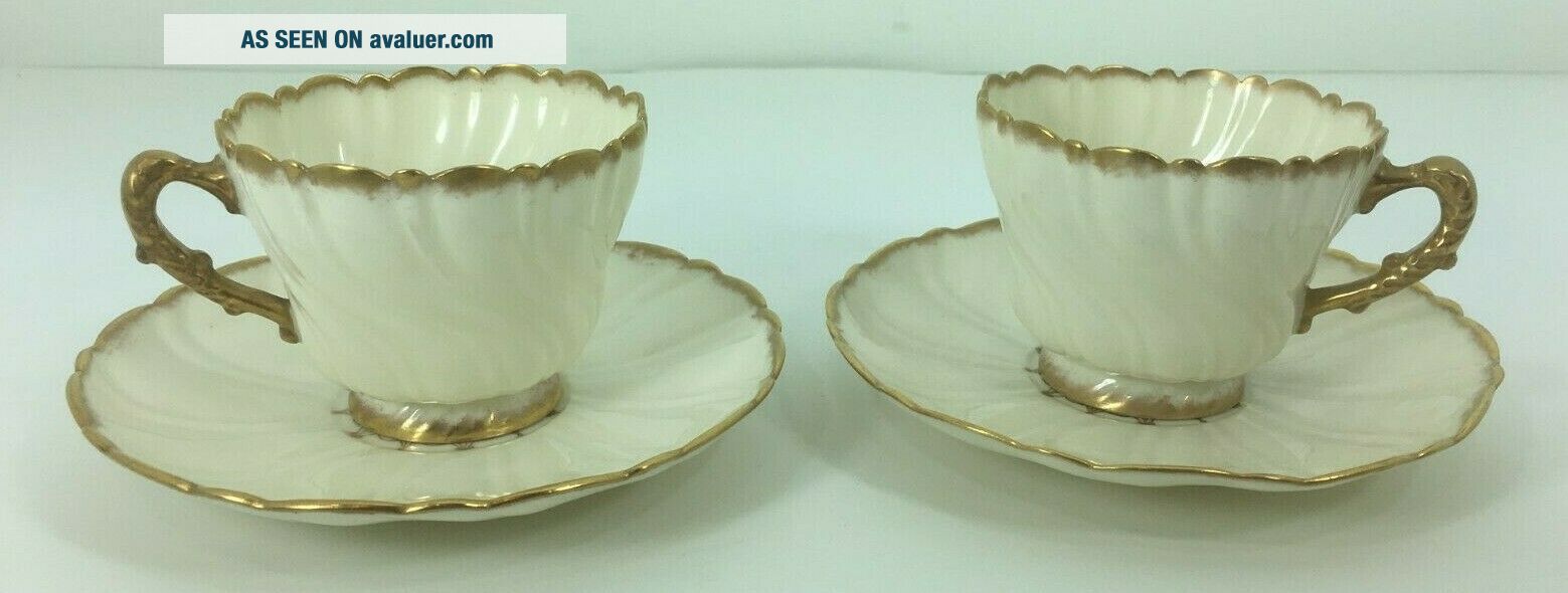 Two Vintage Antique Belleek Willets Irish China Tea Cups Gold Trim ...