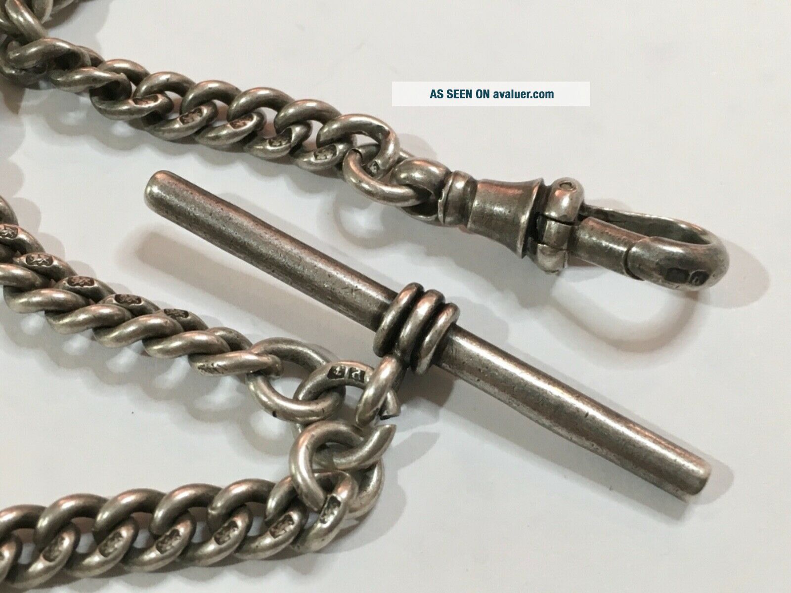 ANTIQUE HALLMARKED 46, 5g SOLID SILVER ALBERT POCKET WATCH CHAIN WITH ...