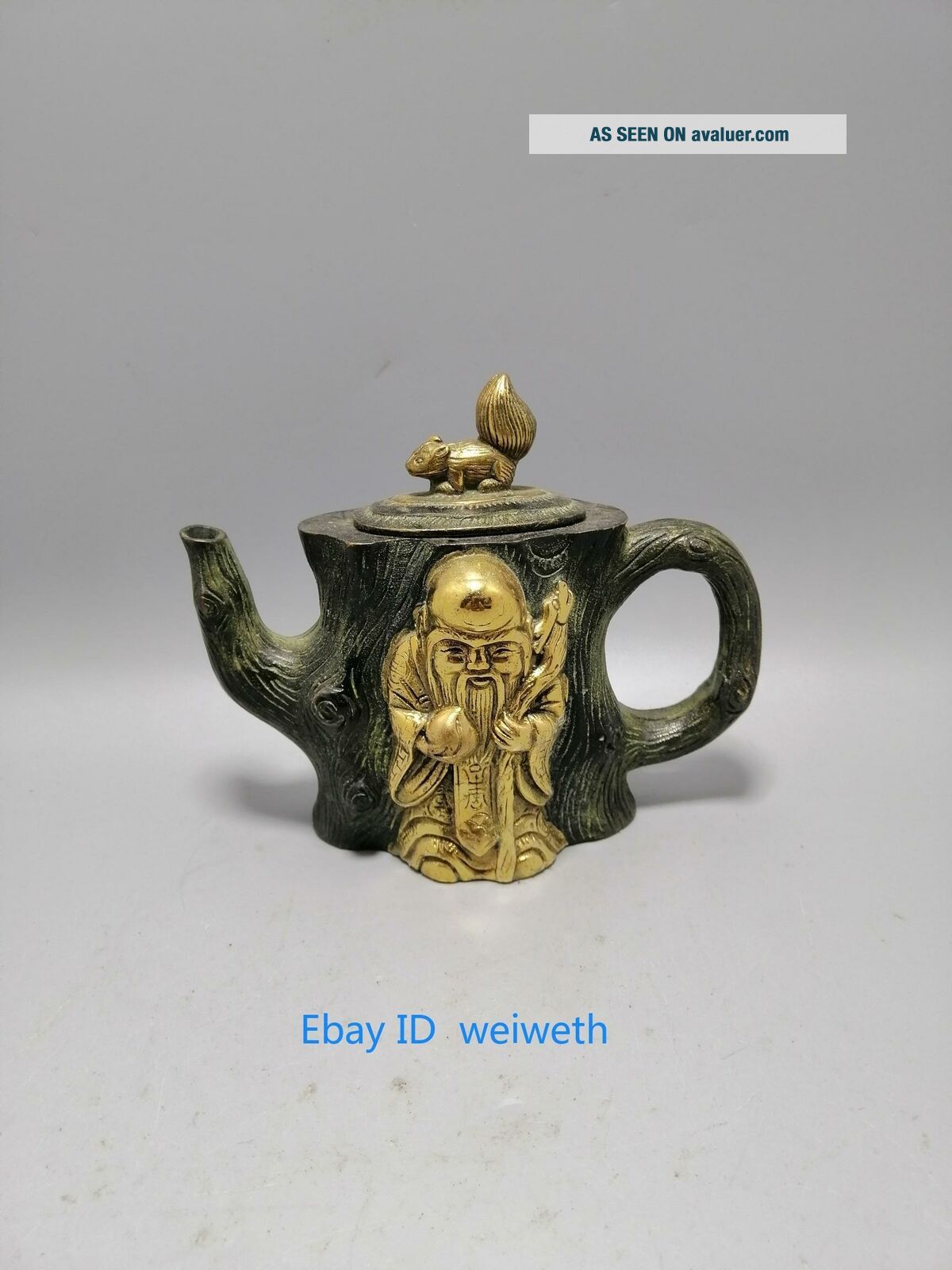 Old Chinese Bronze Gilt Hand Carved Shou Xing Teapot W Daming Xuande ...