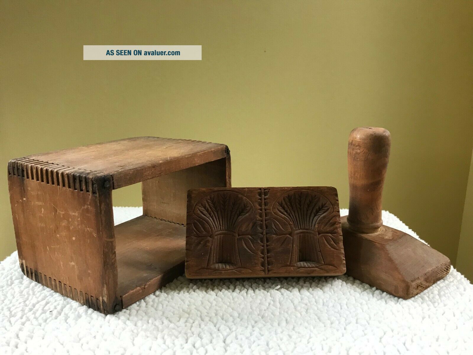 Vintage Wooden Butter Mold With Double Wheat Pattern | #3739598