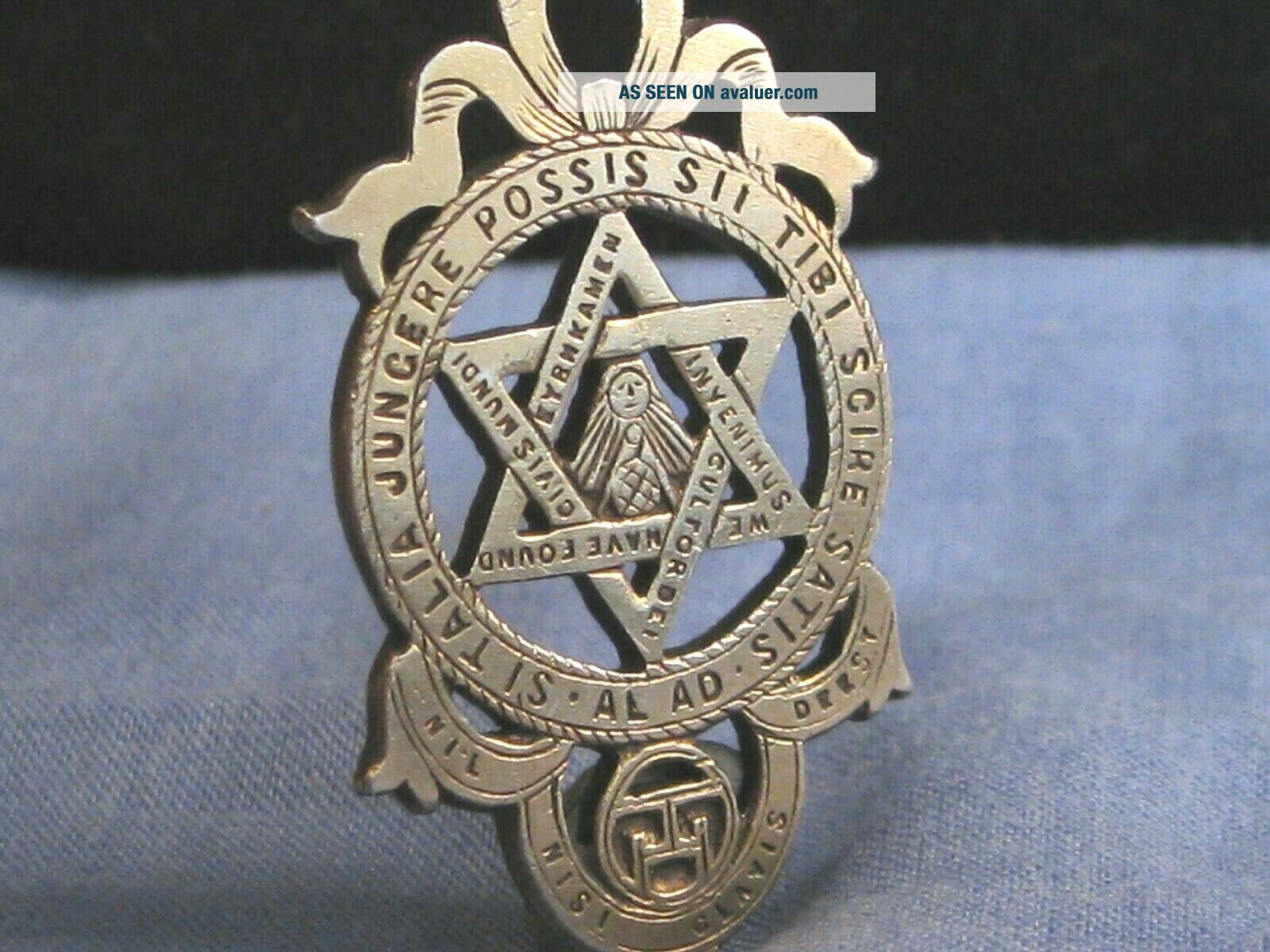 STERLING SILVER ANTIQUE MASONIC SEAL OF SOLOMON STAR FOB MEDAL JEWEL ...