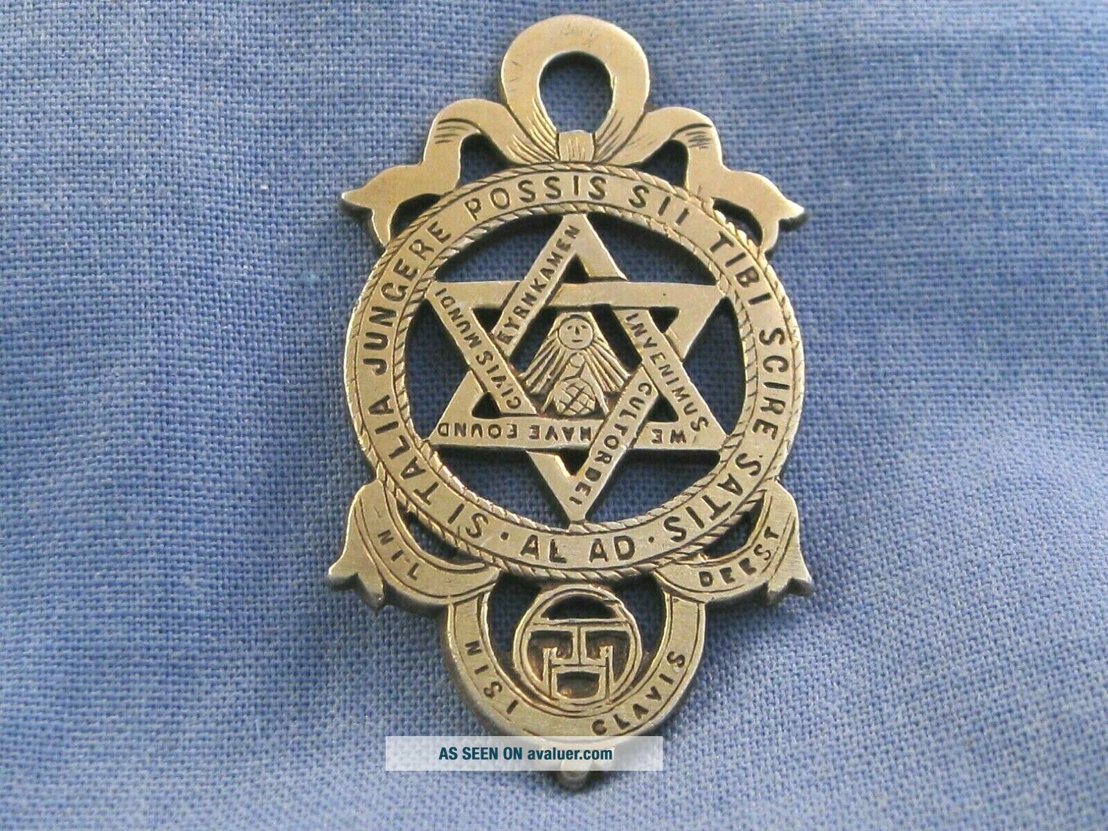 STERLING SILVER ANTIQUE MASONIC SEAL OF SOLOMON STAR FOB MEDAL JEWEL ...
