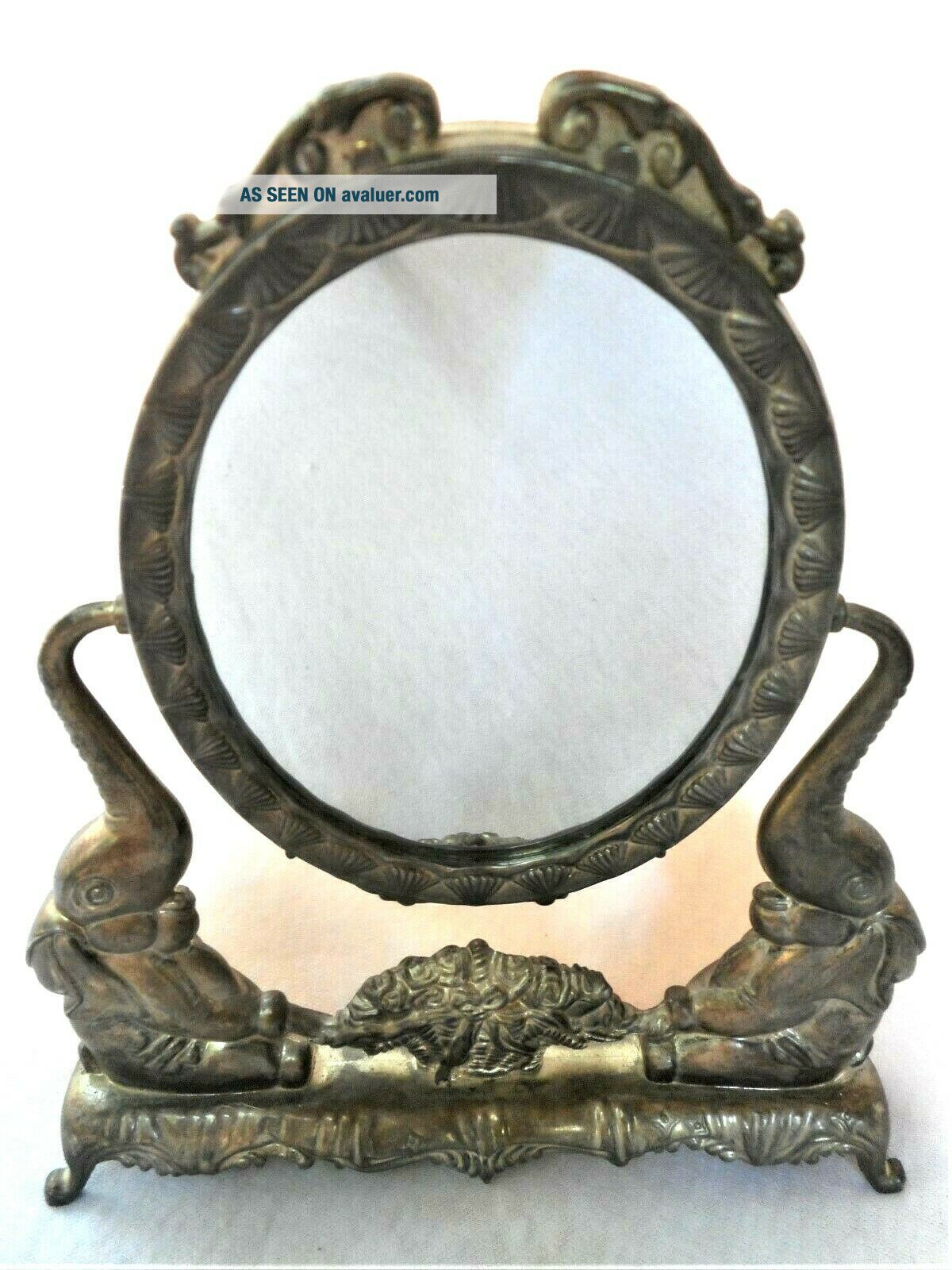 GORGEOUS Vintage Elephant Floral Silverplate Swivel Stand Table VANITY ...