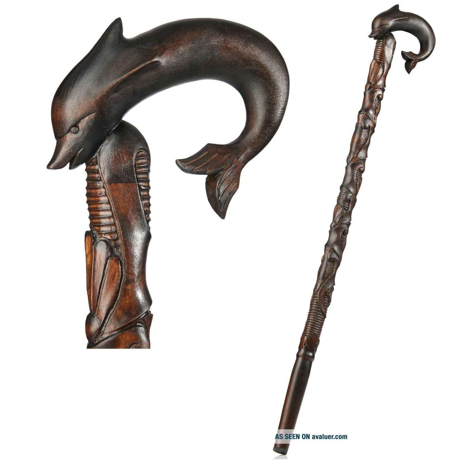 Hand Carved Dolphin Walking Stick Cane Crook From Oak - Quality Made In ...
