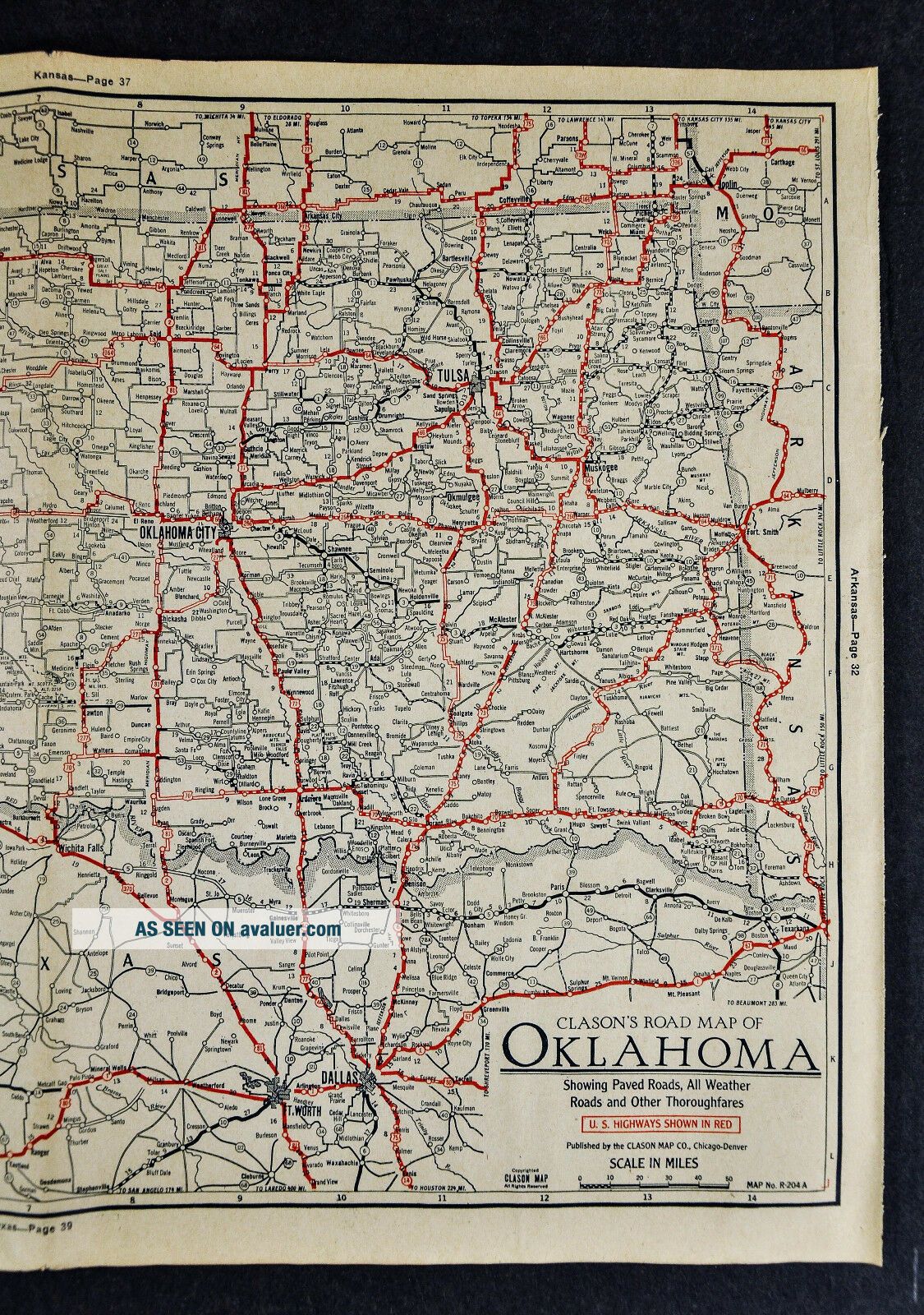 1930 Clason Auto Road Tour Map - Oklahoma N. Texas Dallas Tulsa ...