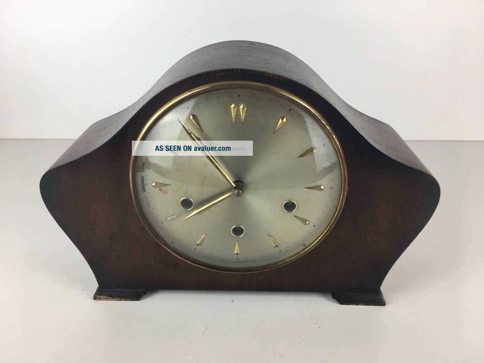Vintage Smiths West Minister Chime Wooden Mantal Clock With Key | #3809300