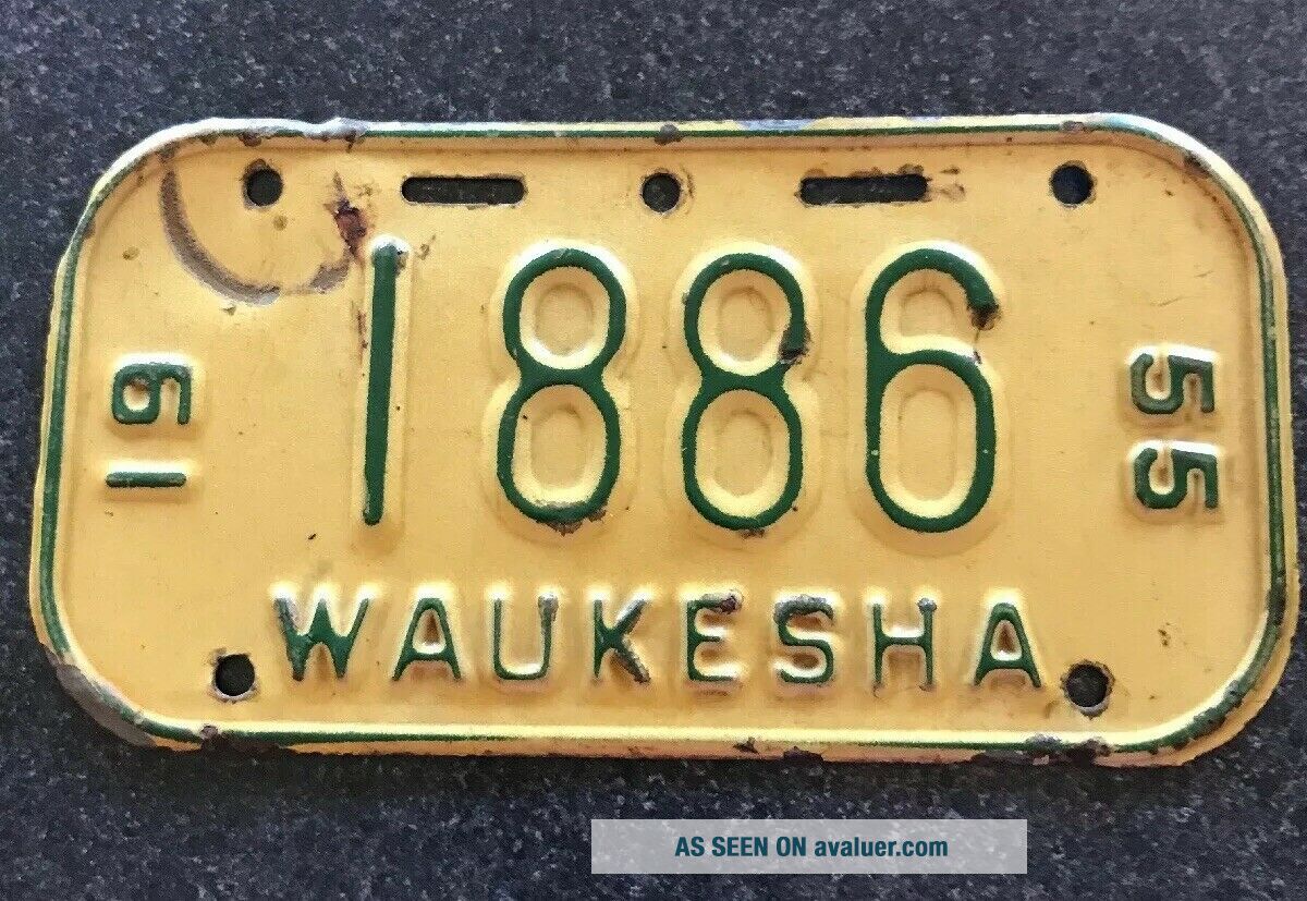 Vtg/antique Bicycle Bike License Plate Waukesha Wisconsin Yellow With ...