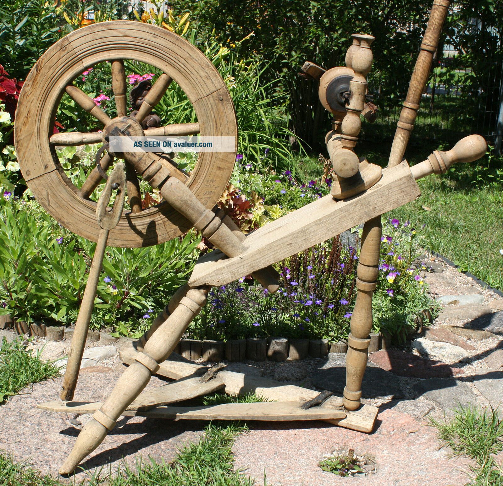 Antique Primitive Wooden Spinning Wheel, 19th Century | #3822195