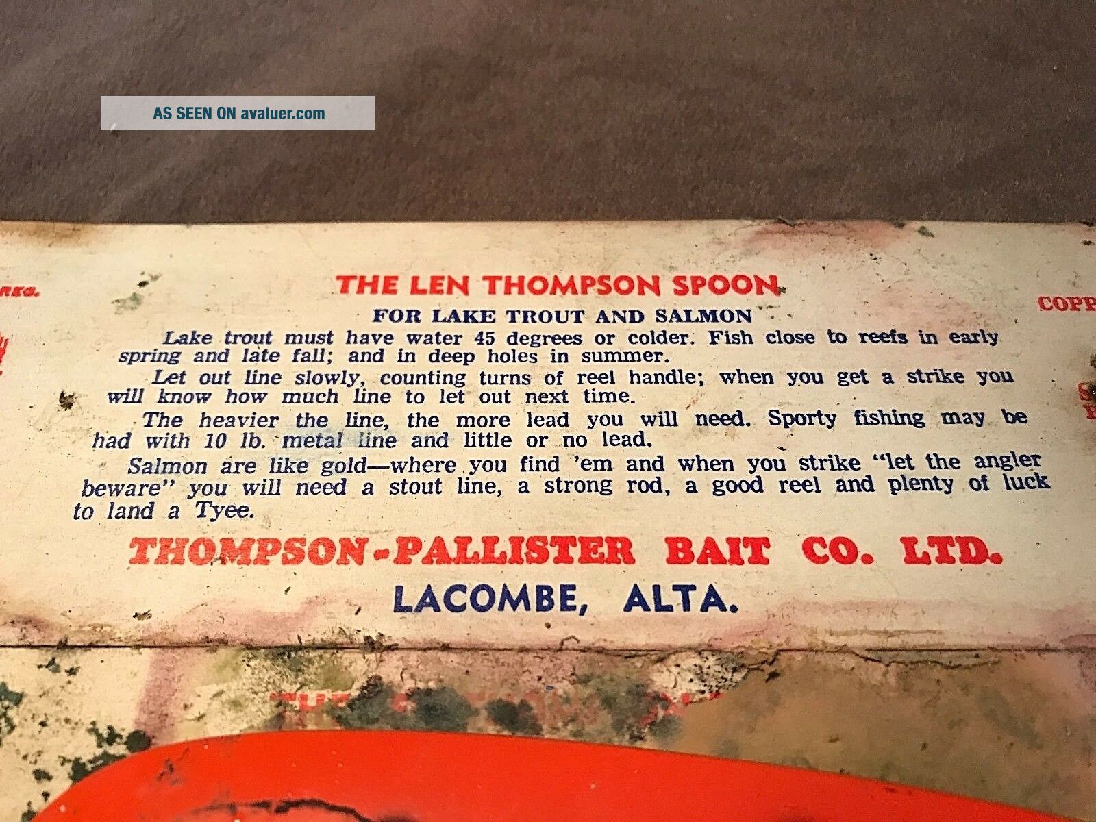 OLD VINTAGE FISHING LURES TACKLE LEN THOMPSON TROLLING SALMON SPOONS ...