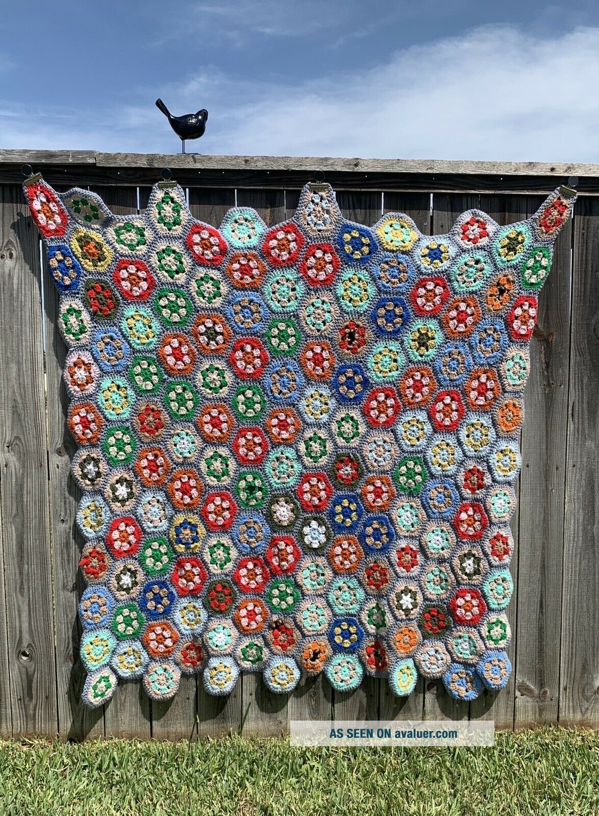 Multicolor Hexagon Handmade Crocheted Afghan Throw - Boho Decor ...