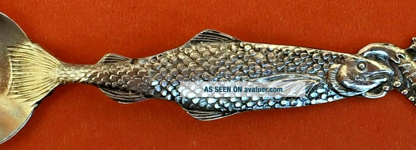 FIGURAL FISH SALMON & GOLD MINING ALASKA STERLING SILVER SOUVENIR SPOON ...