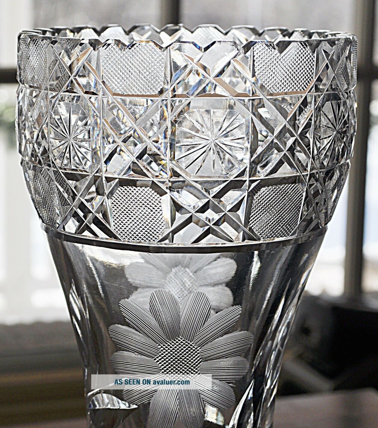 Antique American Brilliant Cut Glass Tall Heavy Corset Vase Daisy ...