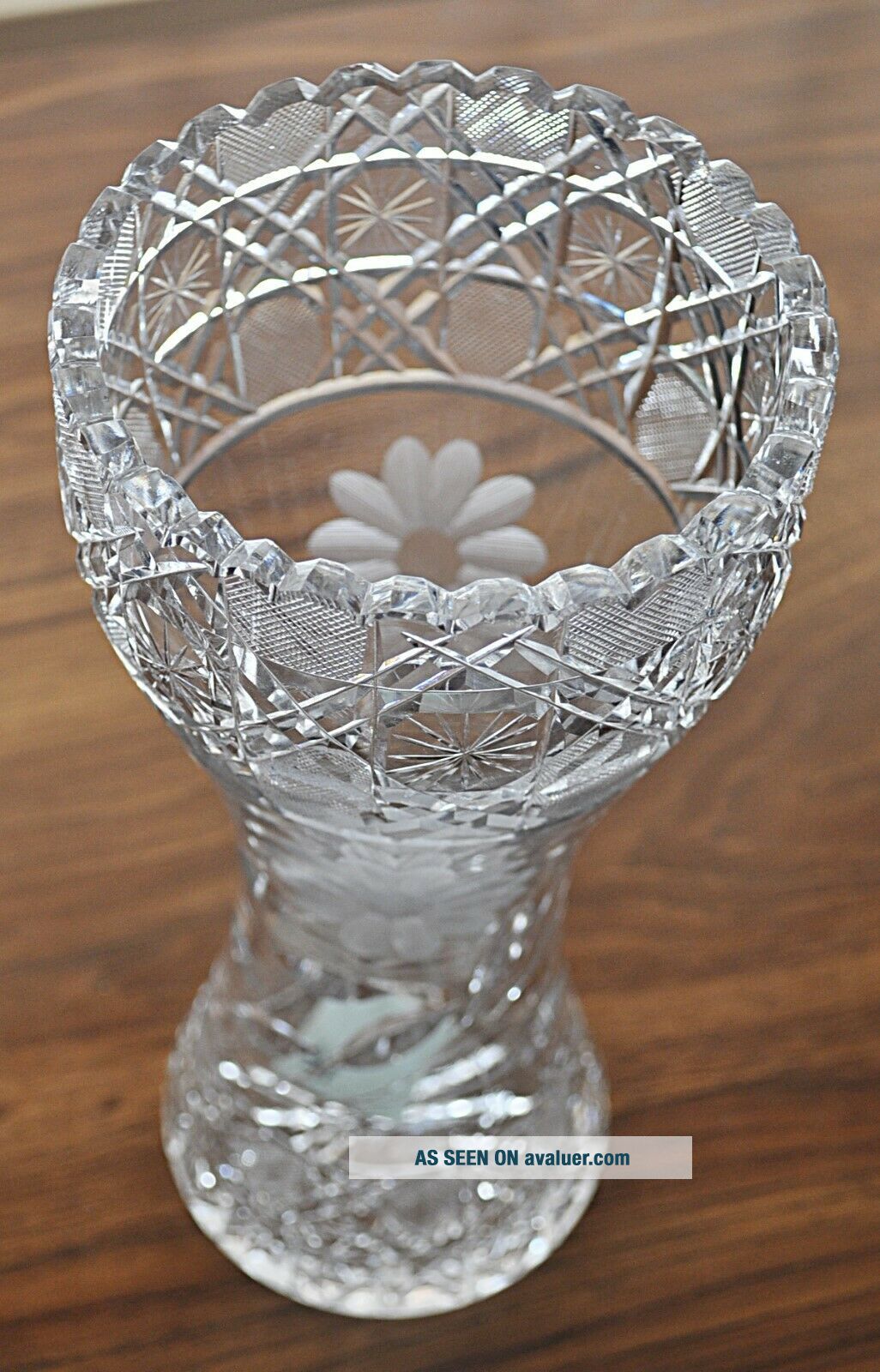 Antique American Brilliant Cut Glass Tall Heavy Corset Vase Daisy ...