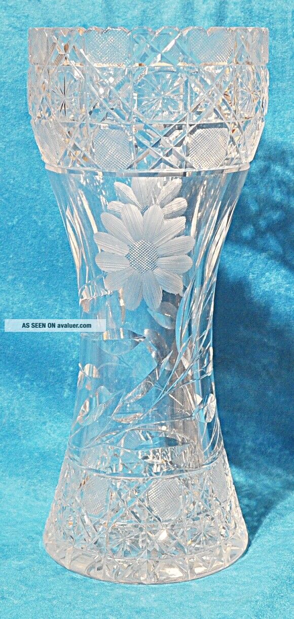 Antique American Brilliant Cut Glass Tall Heavy Corset Vase Daisy ...