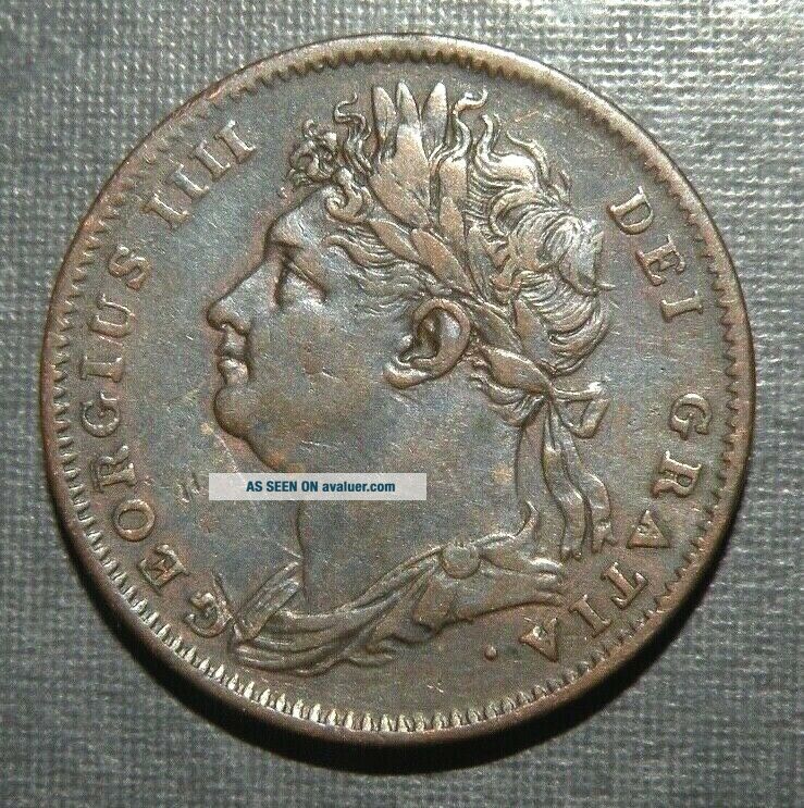 Great Britain Farthing 1825 Copper Antique Colonial Era AU King George ...
