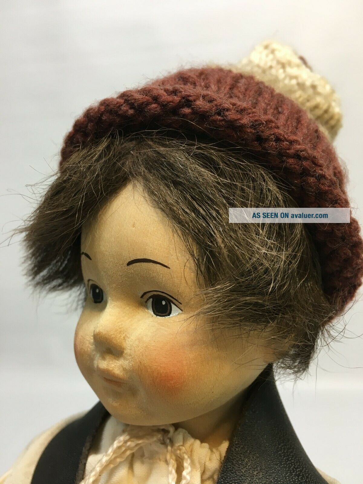Very Unique Wood Carved Boy Doll With Mohair, And Bell, Made In ...