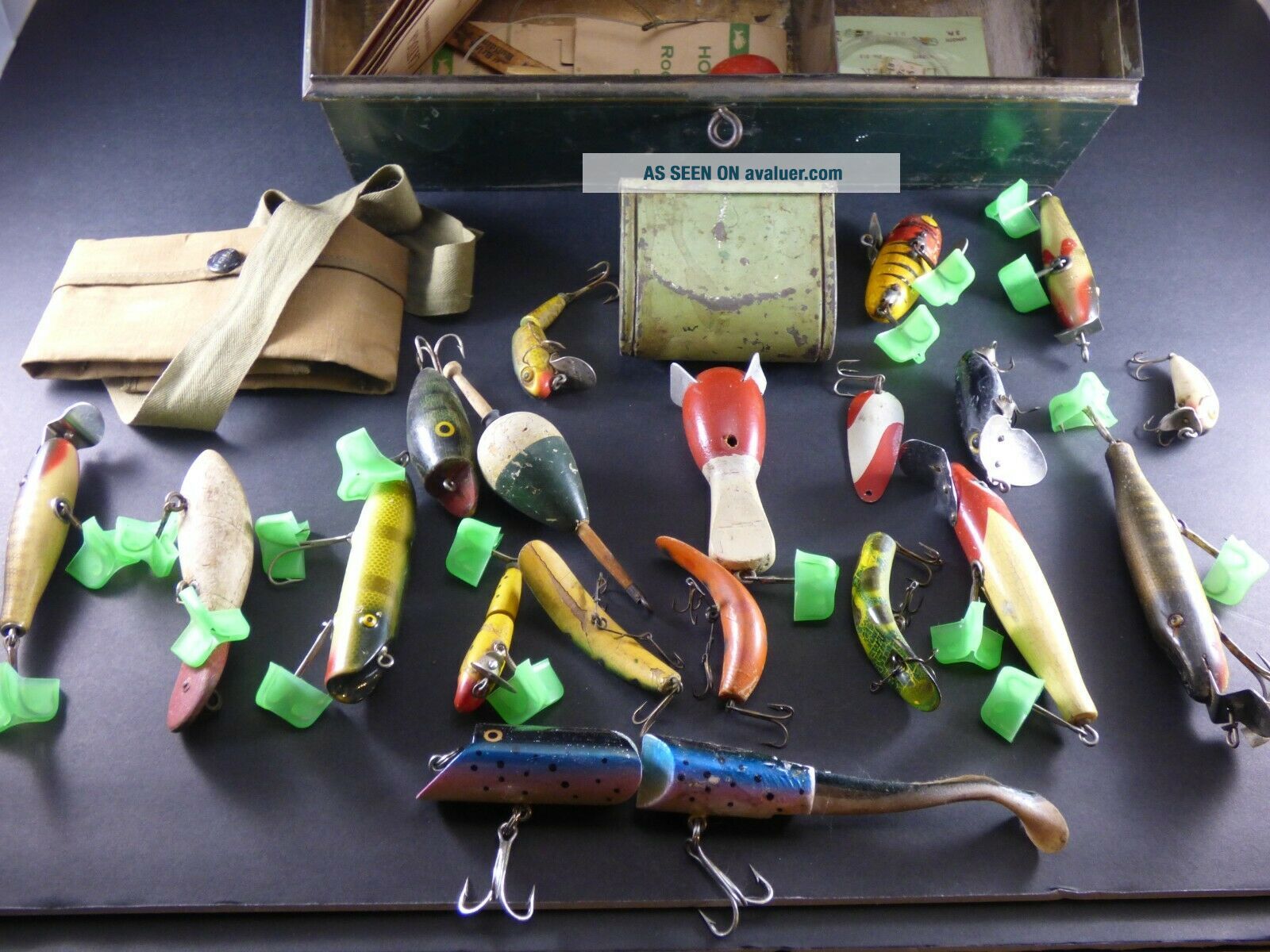 Vintage Otter C Tackle Box Full Of Old Wood Fishing Lures | #3863198