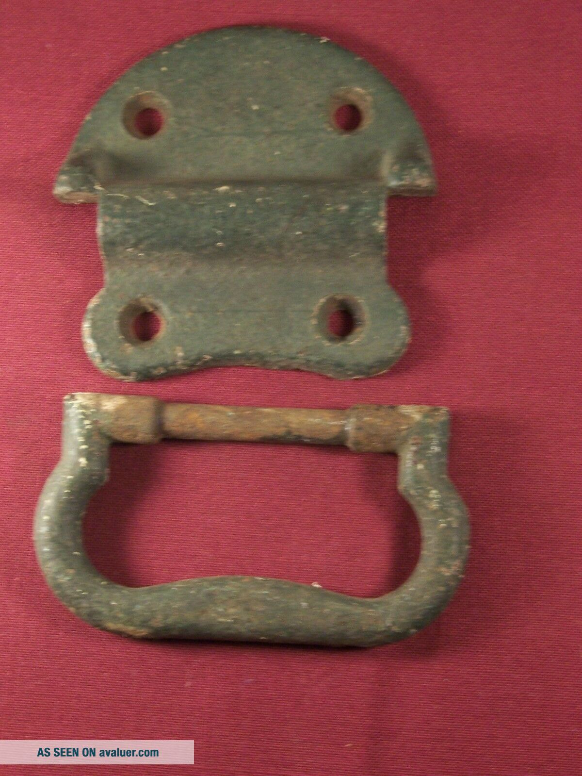 Pair Antique Cast Iron Chest Tool Box Hatch Drop Handle Old Paint ...