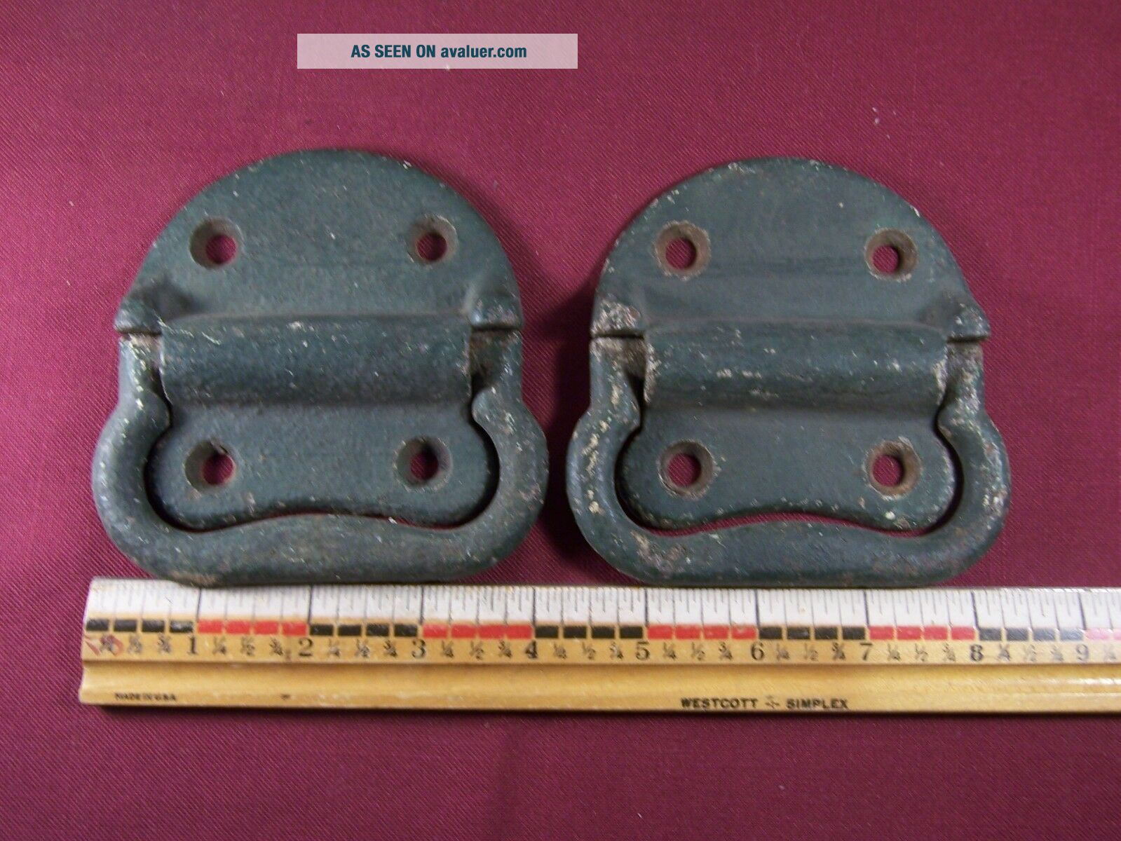 Pair Antique Cast Iron Chest Tool Box Hatch Drop Handle Old Paint ...