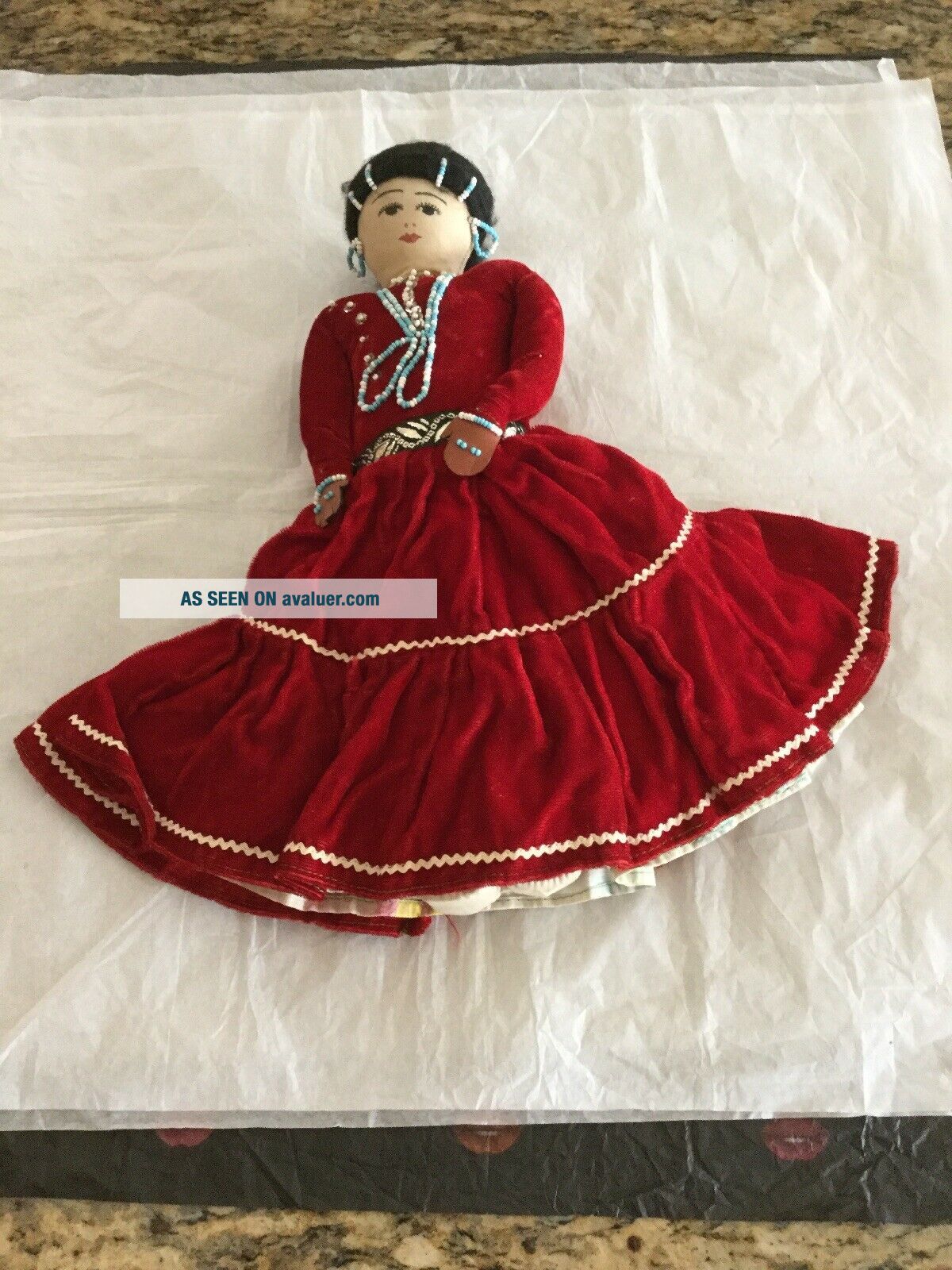 HANDMADE 14” NATIVE AMERICAN INDIAN FOLK ART CLOTH DOLL WITH BEADS ...