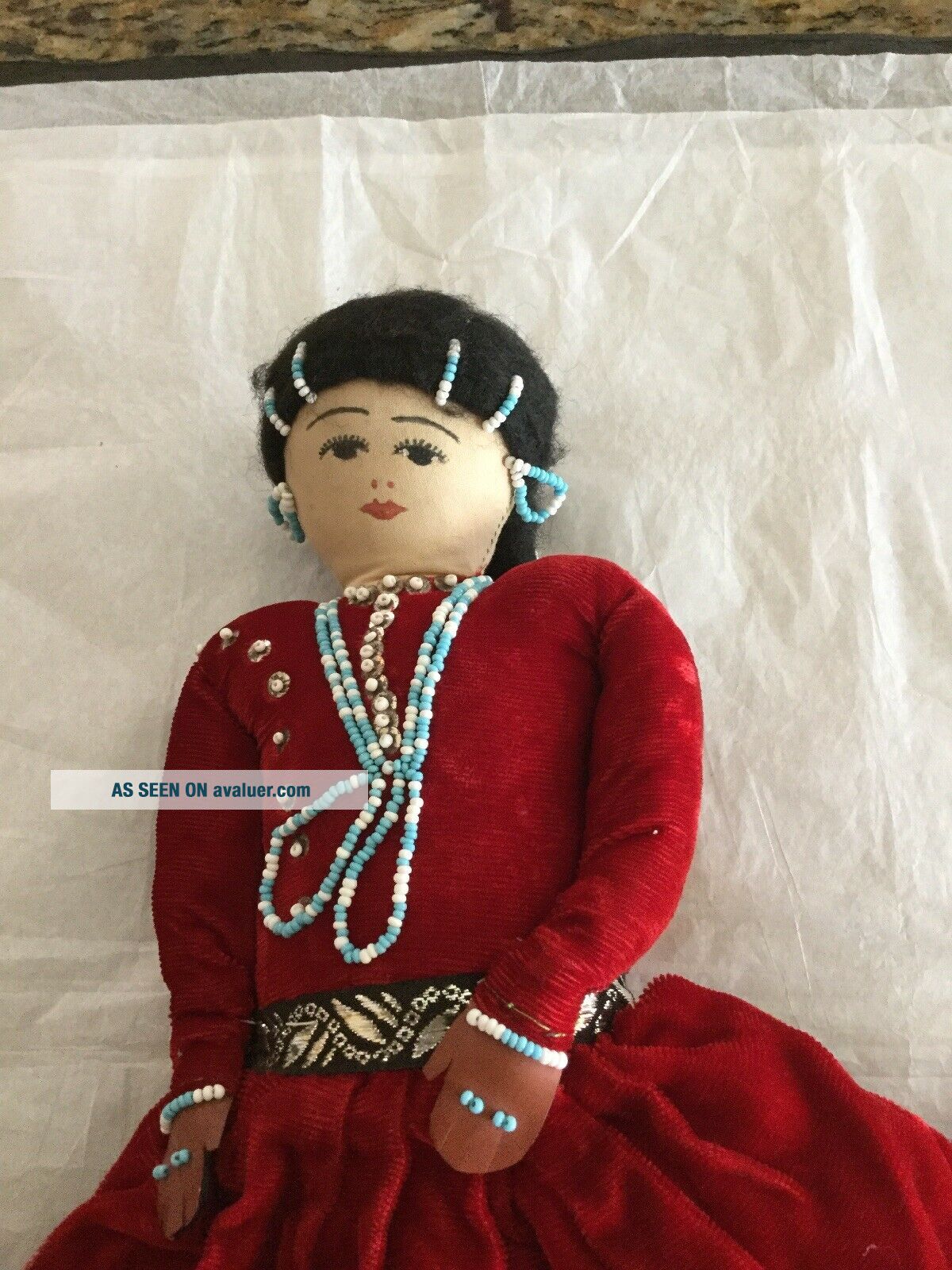 HANDMADE 14” NATIVE AMERICAN INDIAN FOLK ART CLOTH DOLL WITH BEADS ...