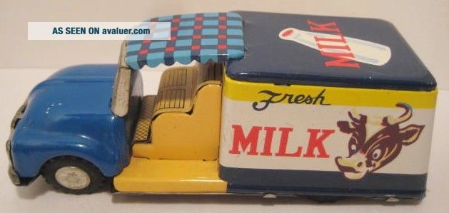 Shiny Antique Tin Friction Toy Fresh Milk Truck W Cow Faces 6 " Japan ...