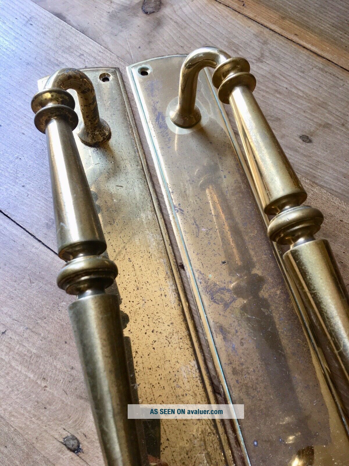Pair Solid Brass Vintage Door Pull Handles 15” Heavy Reclaimed Salvage ...