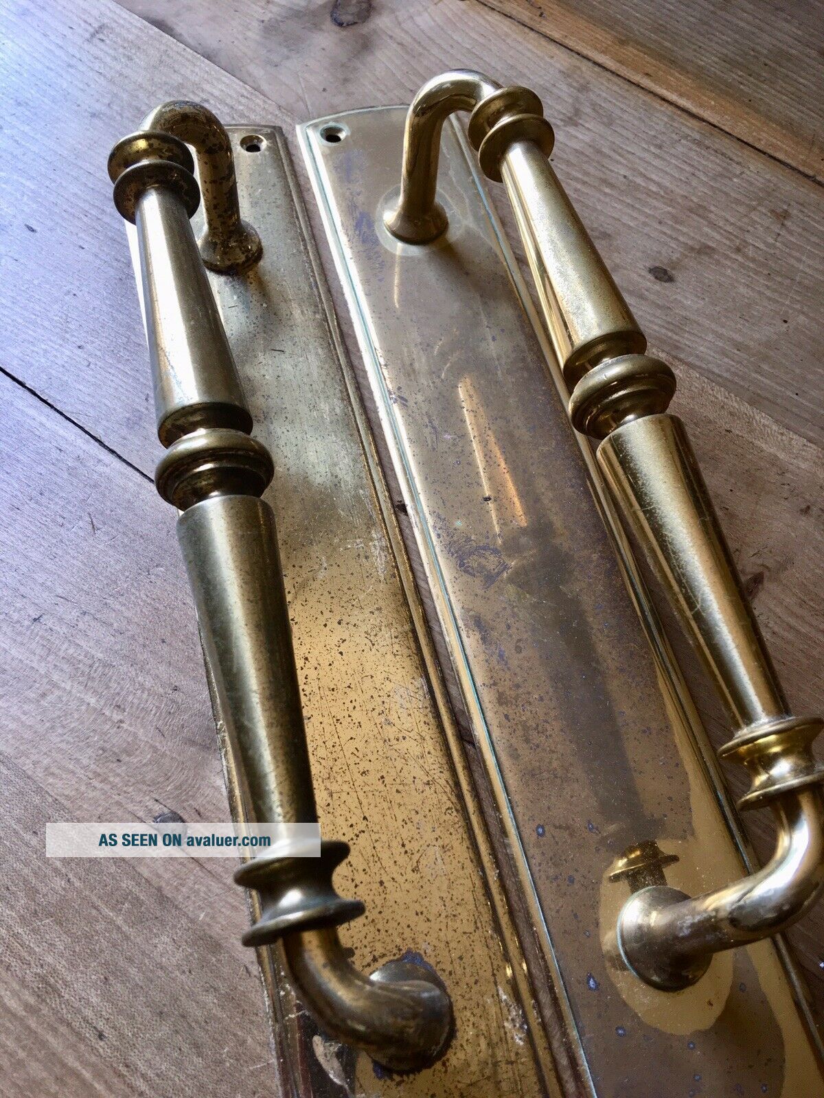 Pair Solid Brass Vintage Door Pull Handles 15” Heavy Reclaimed Salvage ...