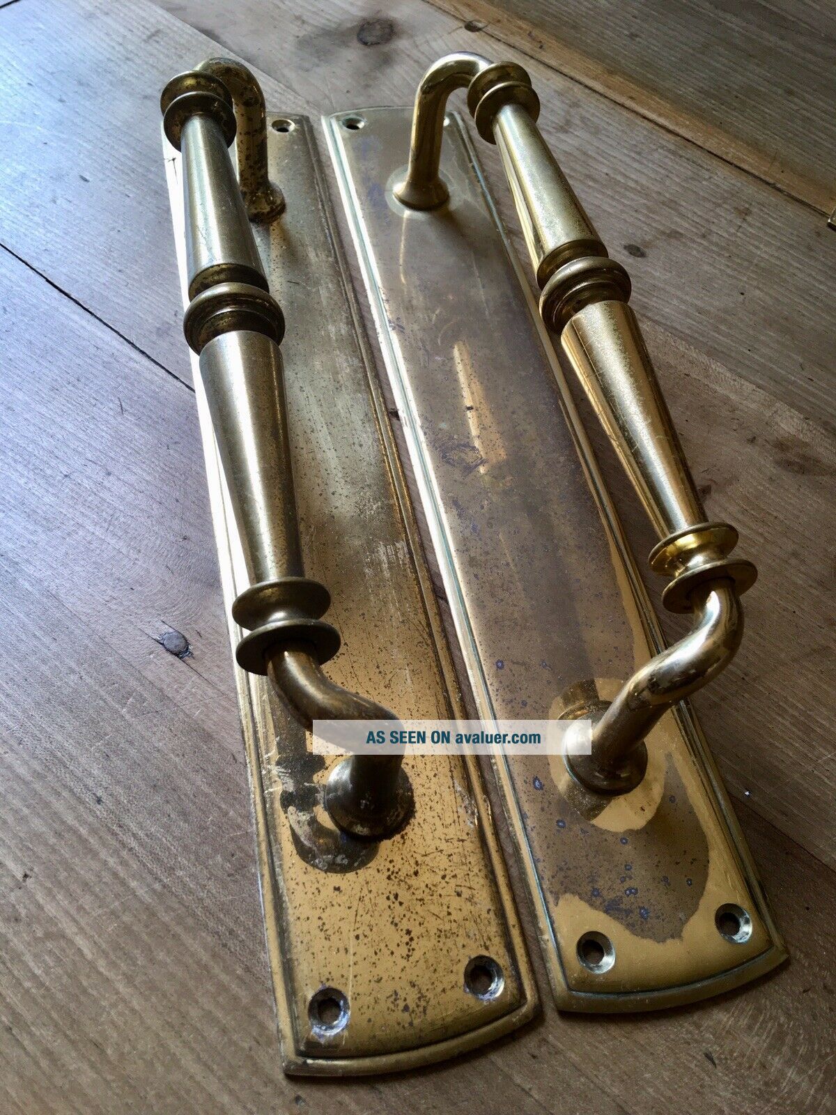 Pair Solid Brass Vintage Door Pull Handles 15” Heavy Reclaimed Salvage ...