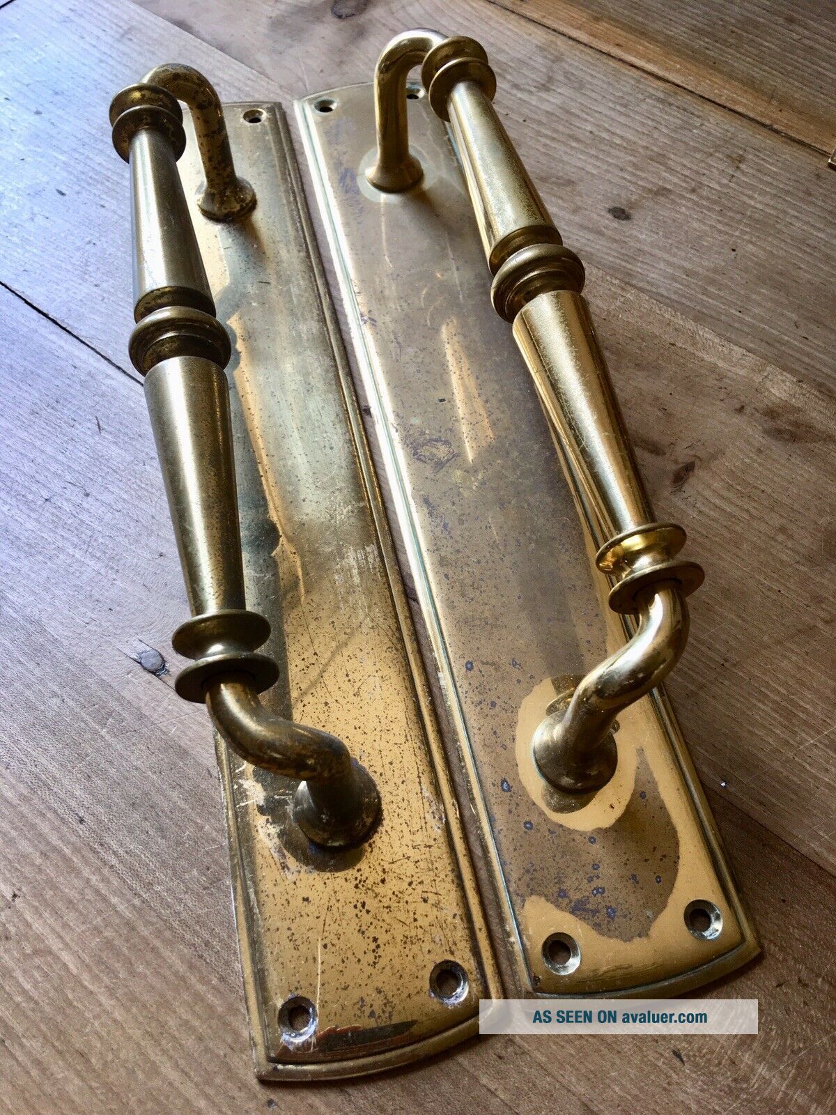 Pair Solid Brass Vintage Door Pull Handles 15” Heavy Reclaimed Salvage ...
