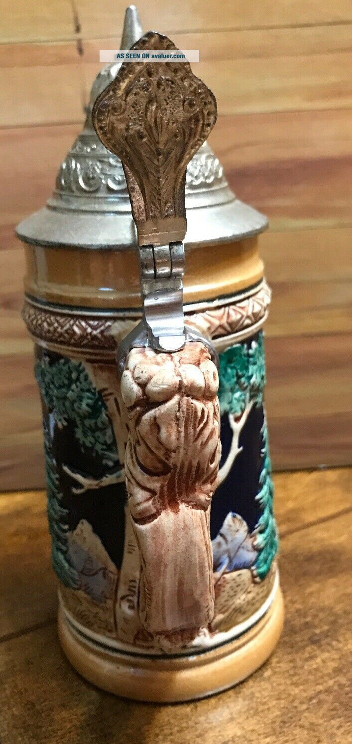 Antique Vintage German Beer Stein Pewter Lid Made Germany | #3925420