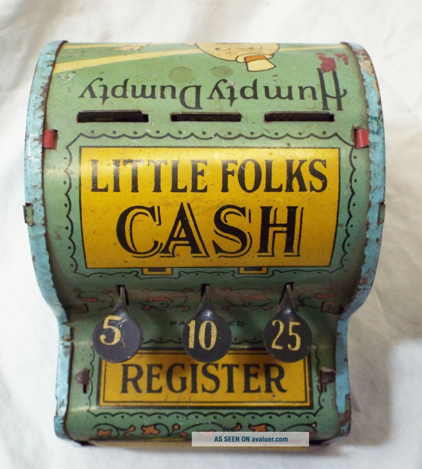 Old Antique HUMPTY DUMPTY Nursery Rhyme Tin Litho LITTLE FOLKS CASH ...