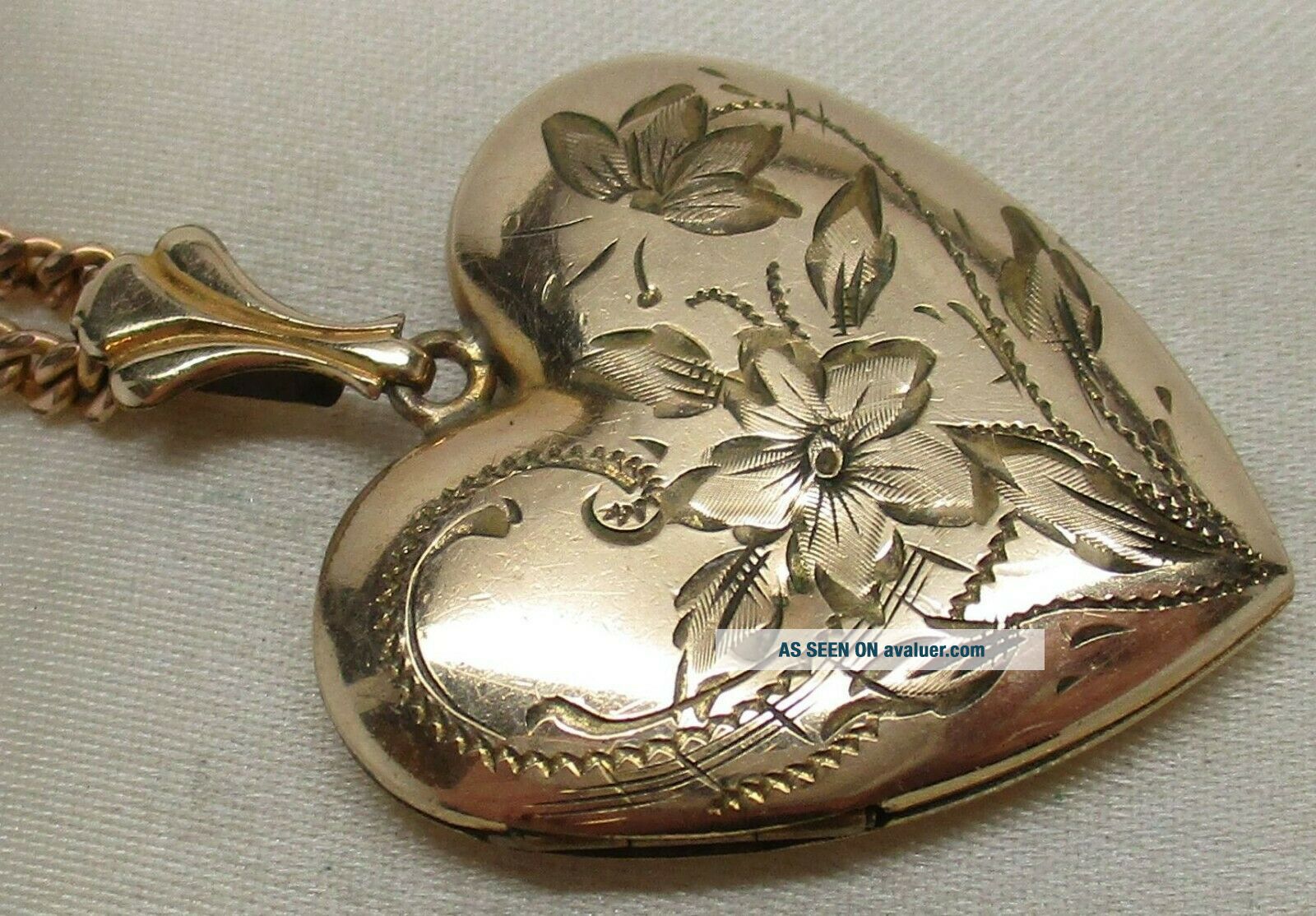 Antique 10K GOLD FILLED Art Deco Etched Flower Heart Locket Pendant ...