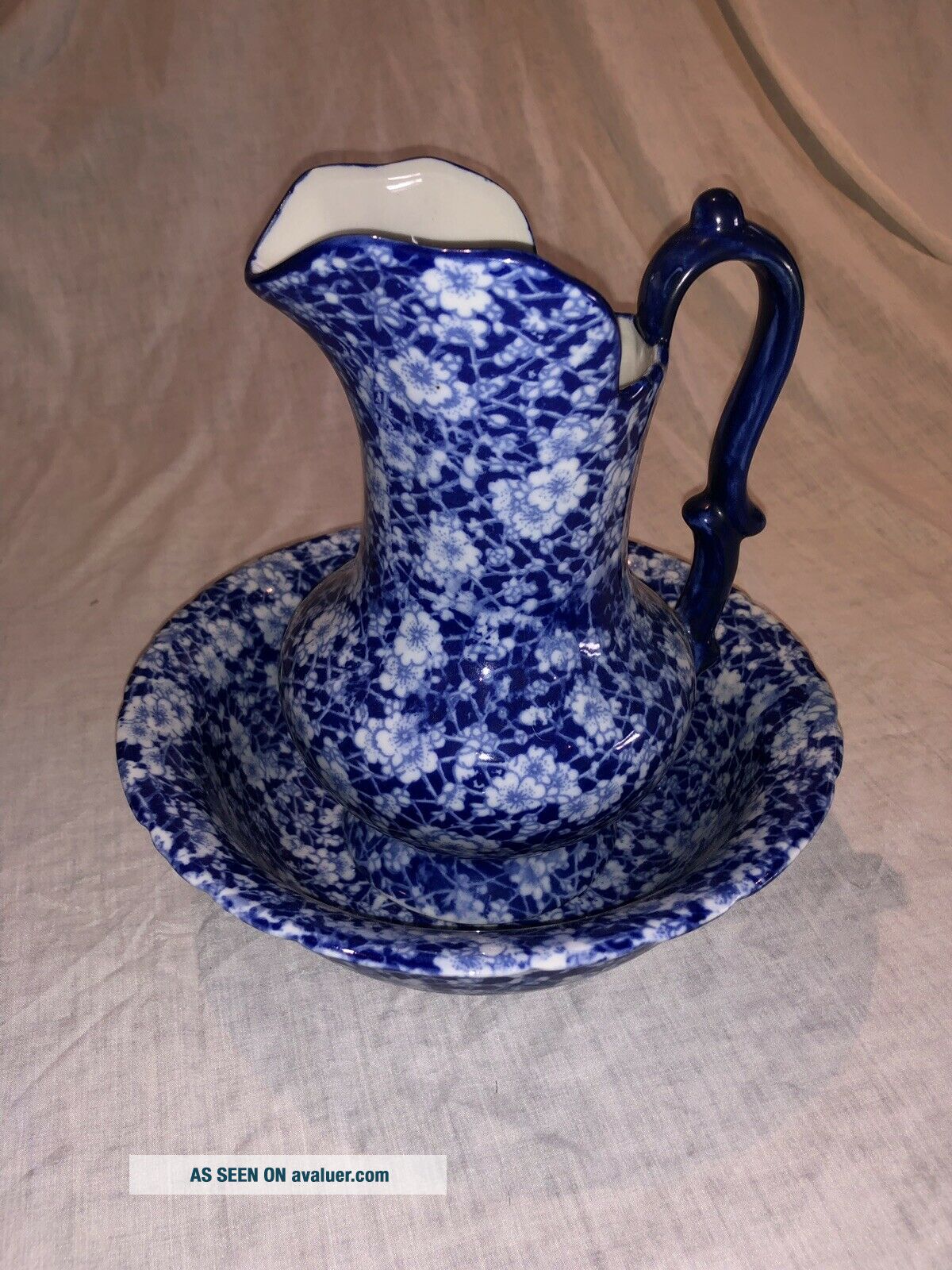 Flawless Victoria Ware Ironstone Pitcher & Basin - Blue And White ...