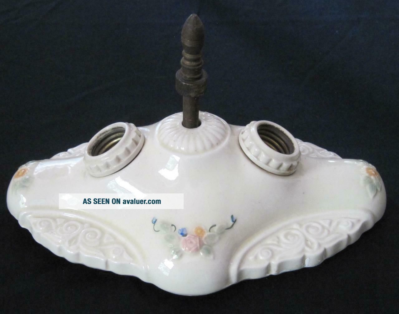 VINTAGE DOUBLE SOCKET PORCELAIN CERAMIC FLORAL CEILING LIGHT FIXTURE ...
