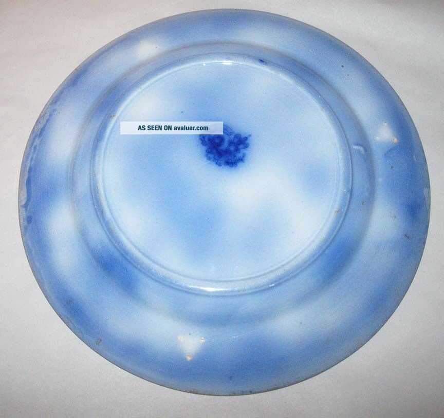 Antique 1850 Flow Blue Plate England Floral Pattern Mark W/ Vases ...