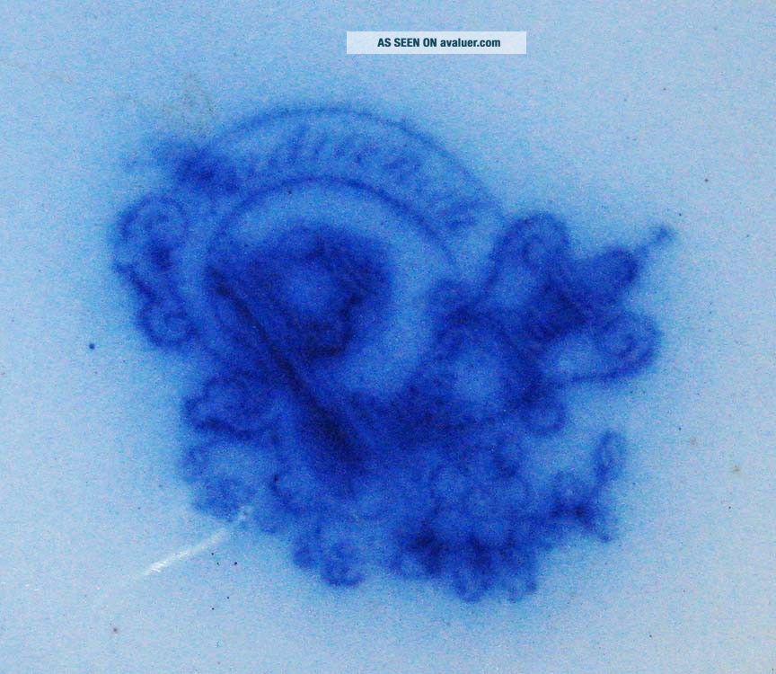 Antique 1850 Flow Blue Plate England Floral Pattern Mark W/ Vases ...