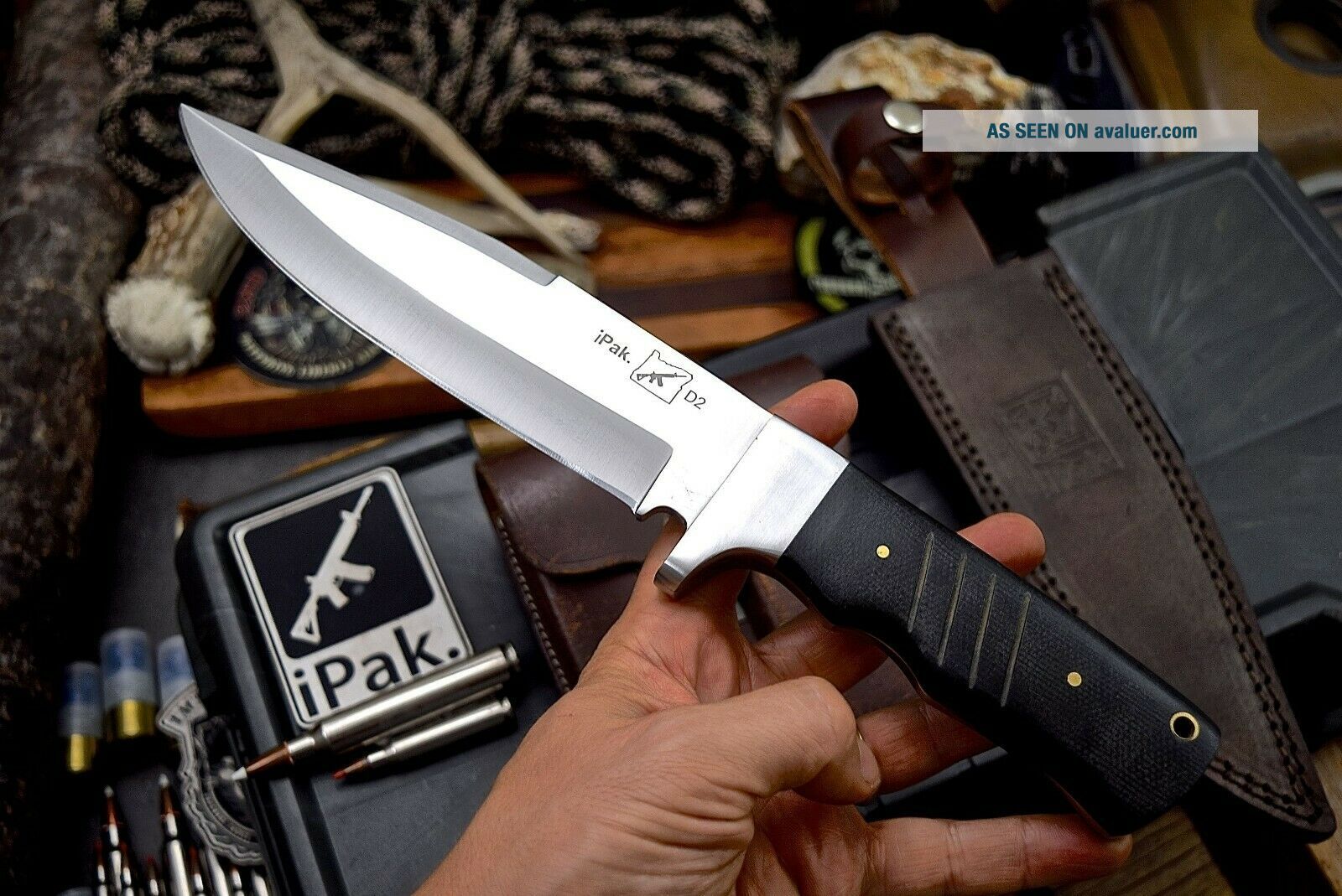 CFK IPAK Handmade D2 Custom Black Utility Tactical Hunting Bowie Blade ...