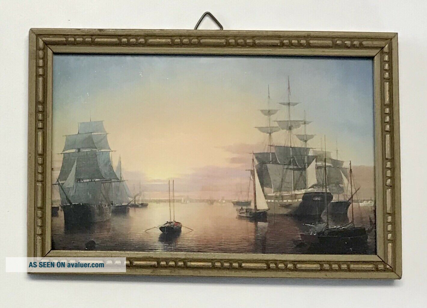 Vintage Small Print Fitz Hugh Lane Boston Harbor Wood Frame Ship ...