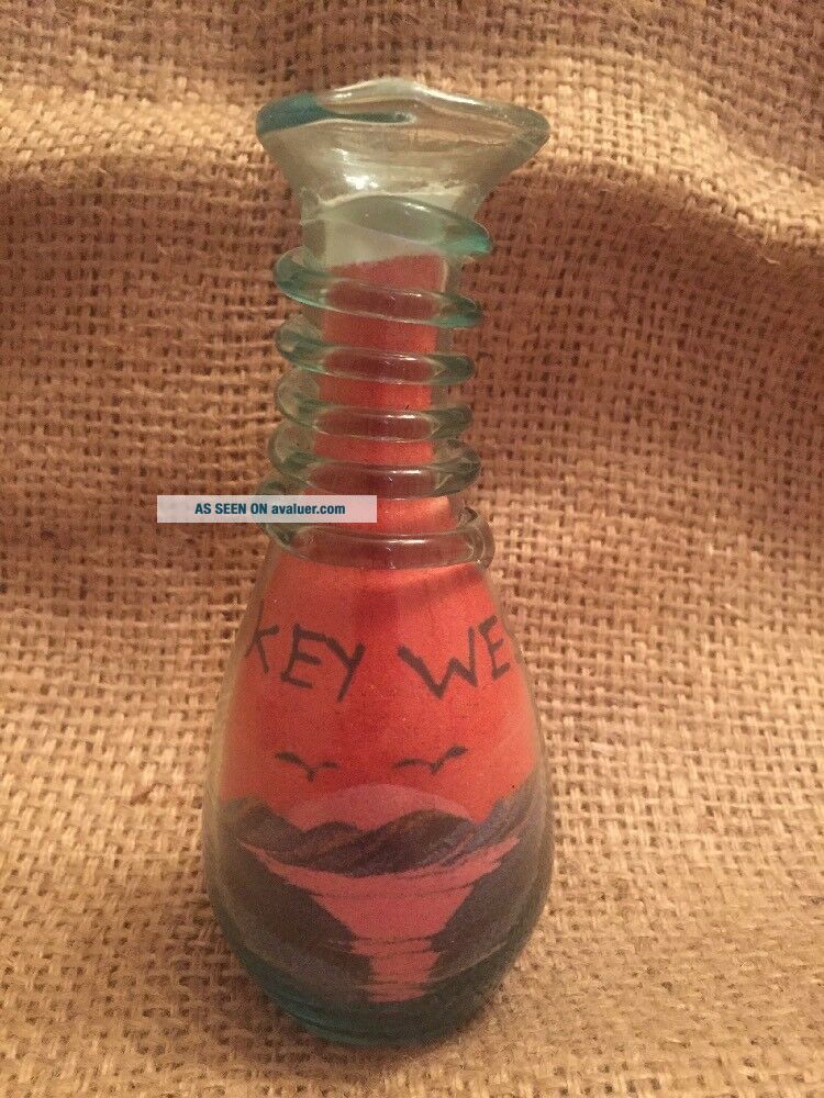 VINTAGE KEY WEST FL SAND ART IN BOTTLE OCEAN BEACH MOUNTAINS LANDSCAPE ...