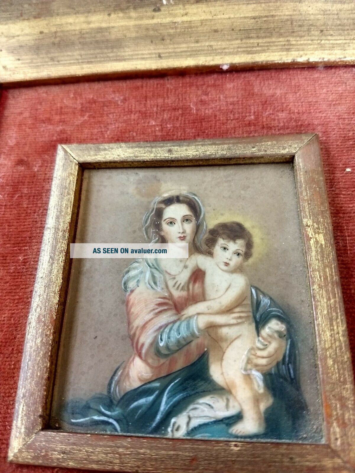 Vintage Miniature Oil Painting Mary & Child On Board | #4005088