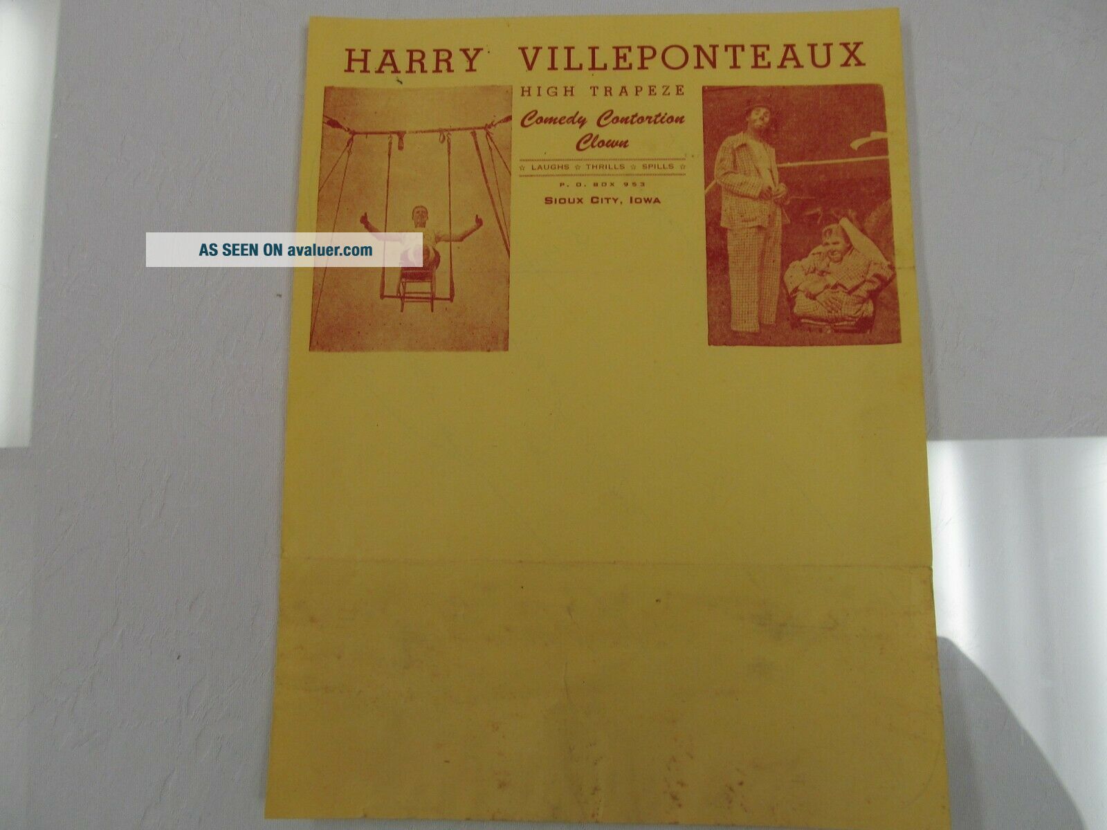 HARRY VILLEPONTEAUX CIRCUS TRAPEZE / COMEDY CONTORTION CLOWN PICTORIAL ...