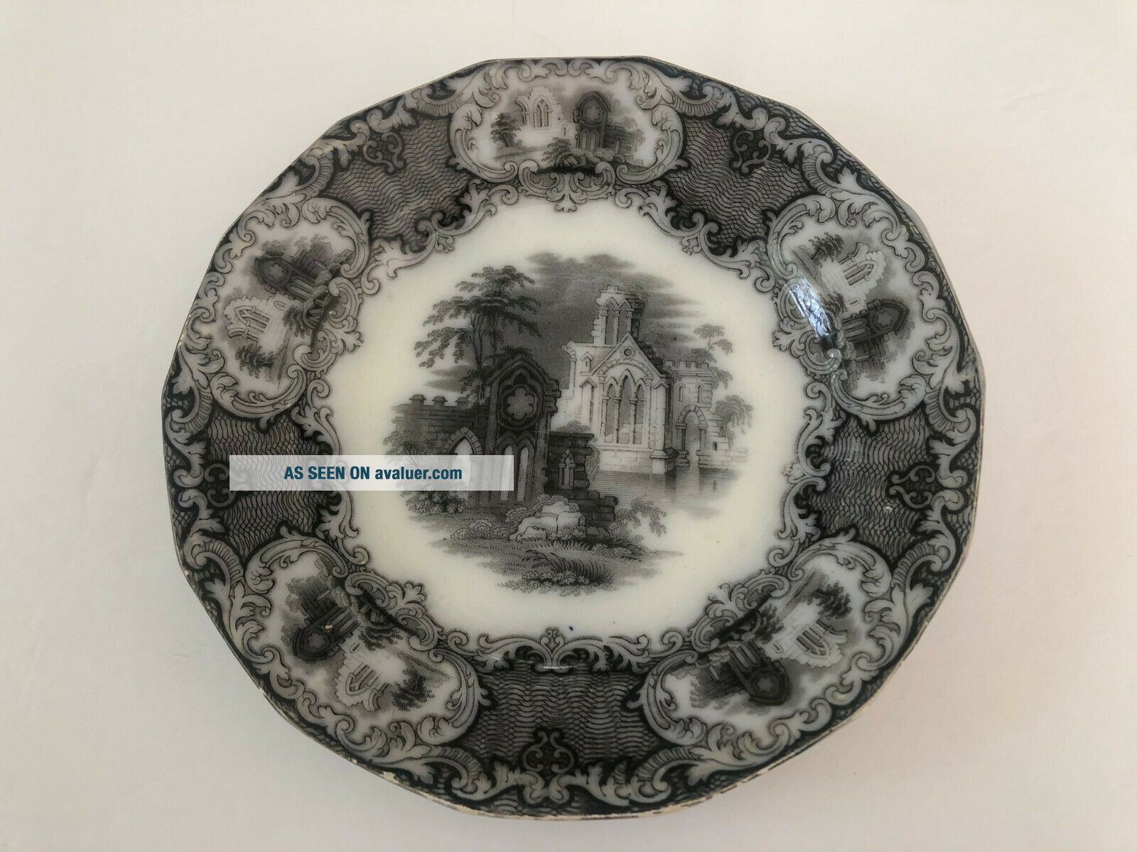 Antique W Adams & Sons, Abbey, Black Transferware - 9 - 1/2 " DINNER ...
