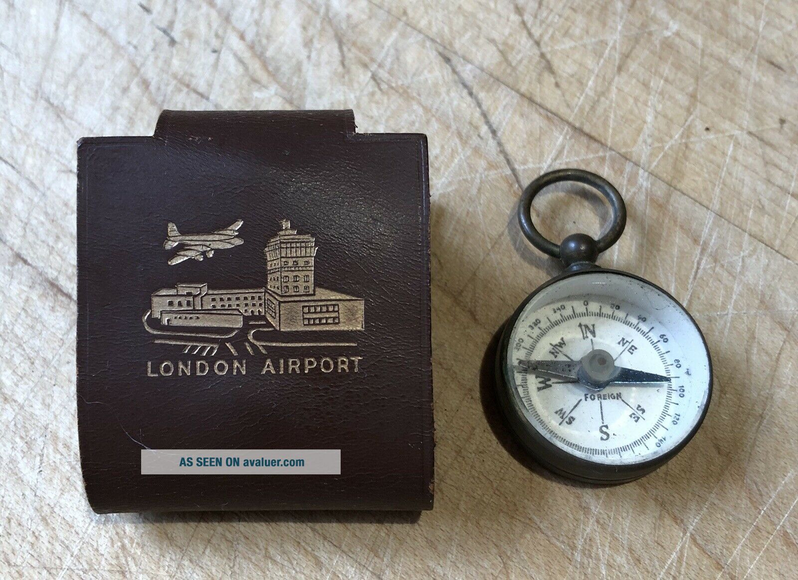 Vintage “The Pathfinder” Brass Pocket Compass Miniature In Leather Case ...