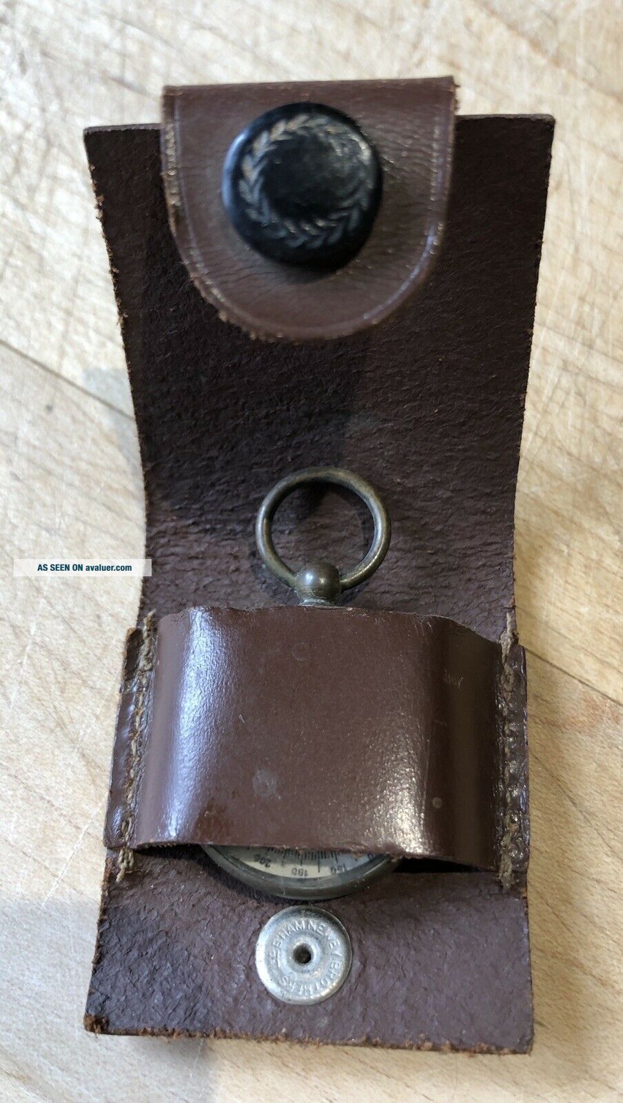 Vintage “The Pathfinder” Brass Pocket Compass Miniature In Leather Case ...