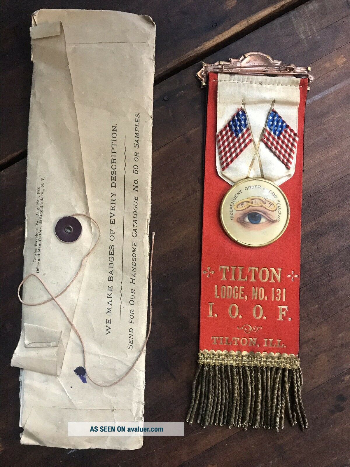 Antique Odd Fellows IOOF Medal Ribbon Badge In Memoriam Tilton Illinois ...