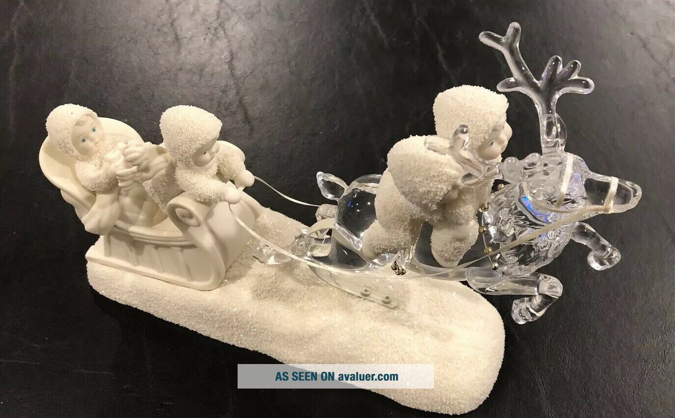 Dept 56 Snowbabies " Up Into The Stars " Sleigh Reindeer Flying ...