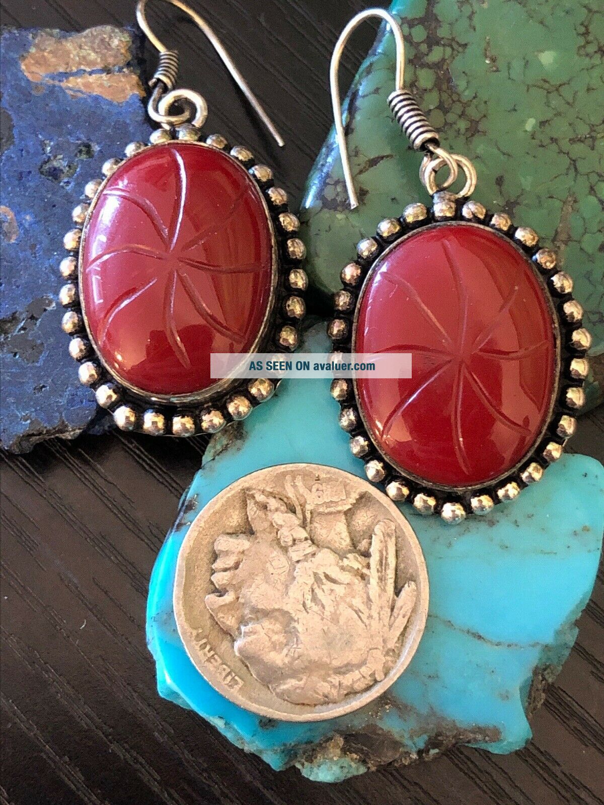 Vintage Native American Carved Carnelian Red Stone Sterling Silver ...