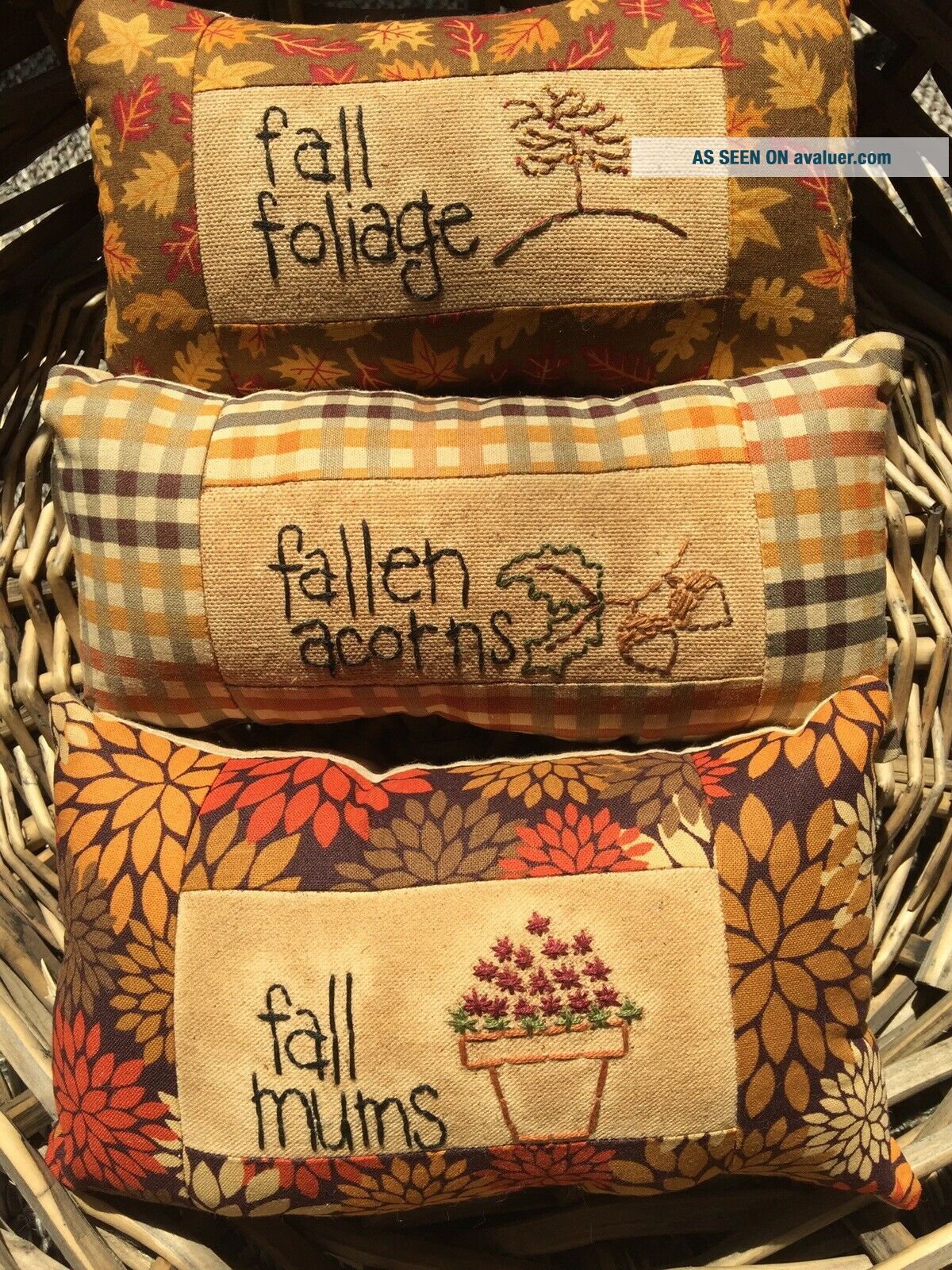 Primitive Prim Bowl Fillers Stitchery Pillows Tucks Ornies Fall Autumn ...